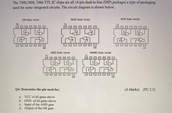 Solved The 7400,7408, 7486 TTL IC chips are all 14-pin | Chegg.com