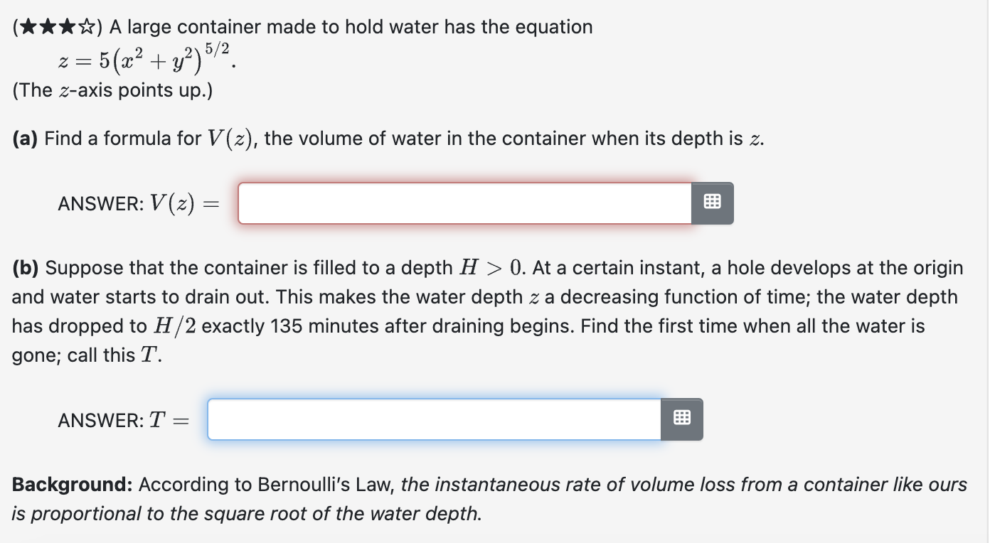 Solved A large container made to hold water has the | Chegg.com