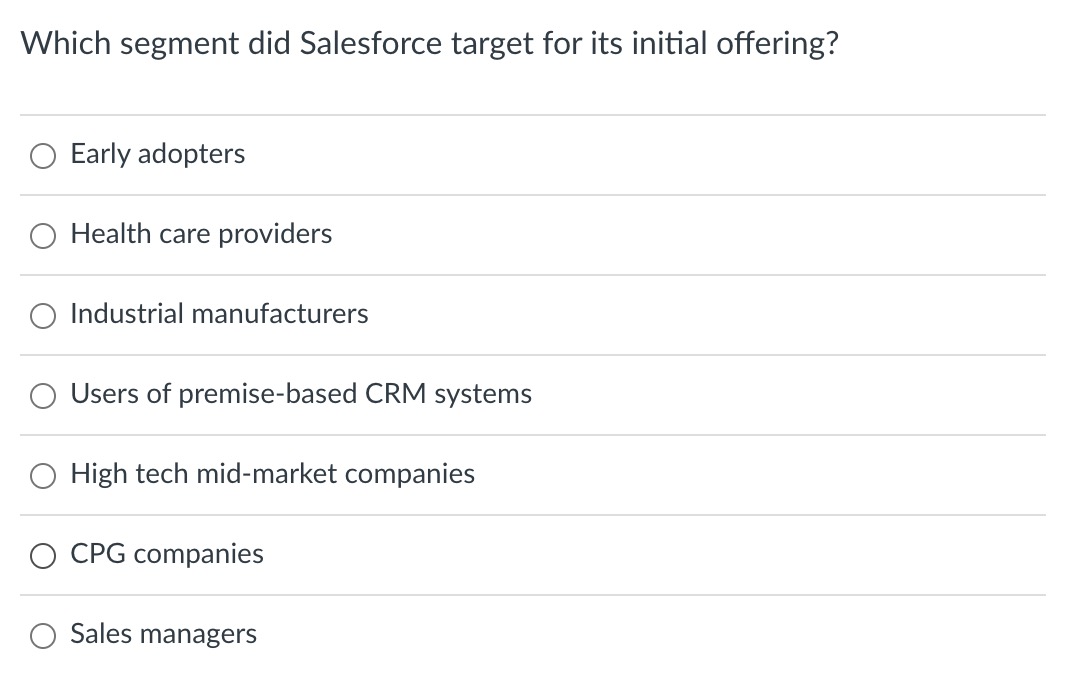 Solved Which segment did Salesforce target for its initial | Chegg.com