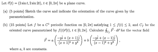 Solved Let vec(r)(t)=(2sint,2sin2t),tin[0,2π] ﻿be a plane | Chegg.com