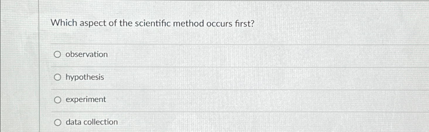 Solved Which aspect of the scientific method occurs | Chegg.com