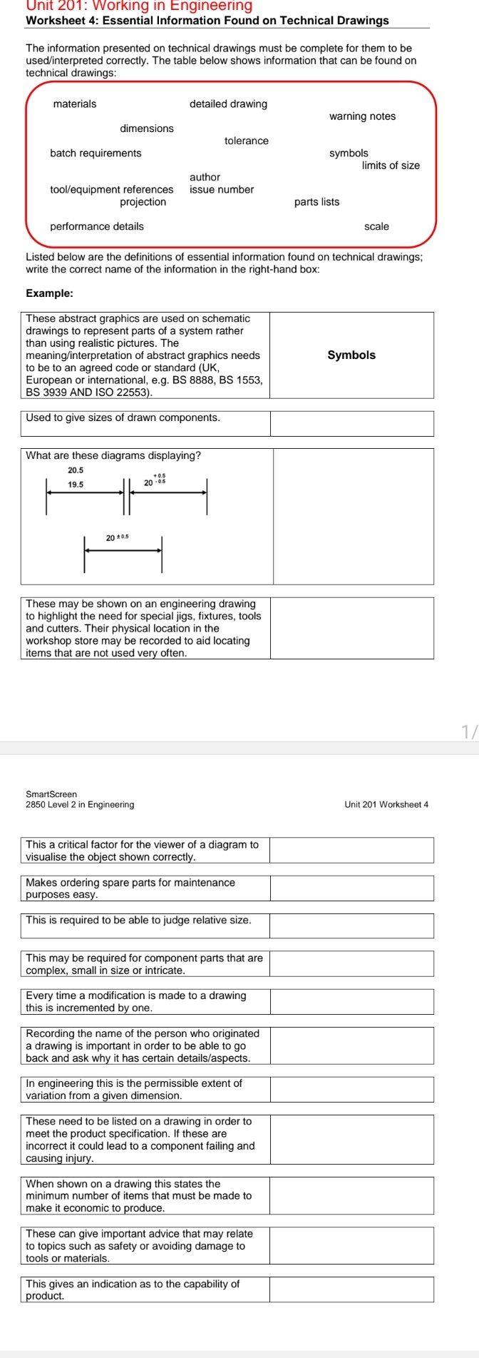 Solved Unit 201: Working in EngineeringWorksheet 4: | Chegg.com