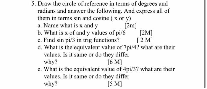 Solved 5. Draw the circle of reference in terms of degrees | Chegg.com