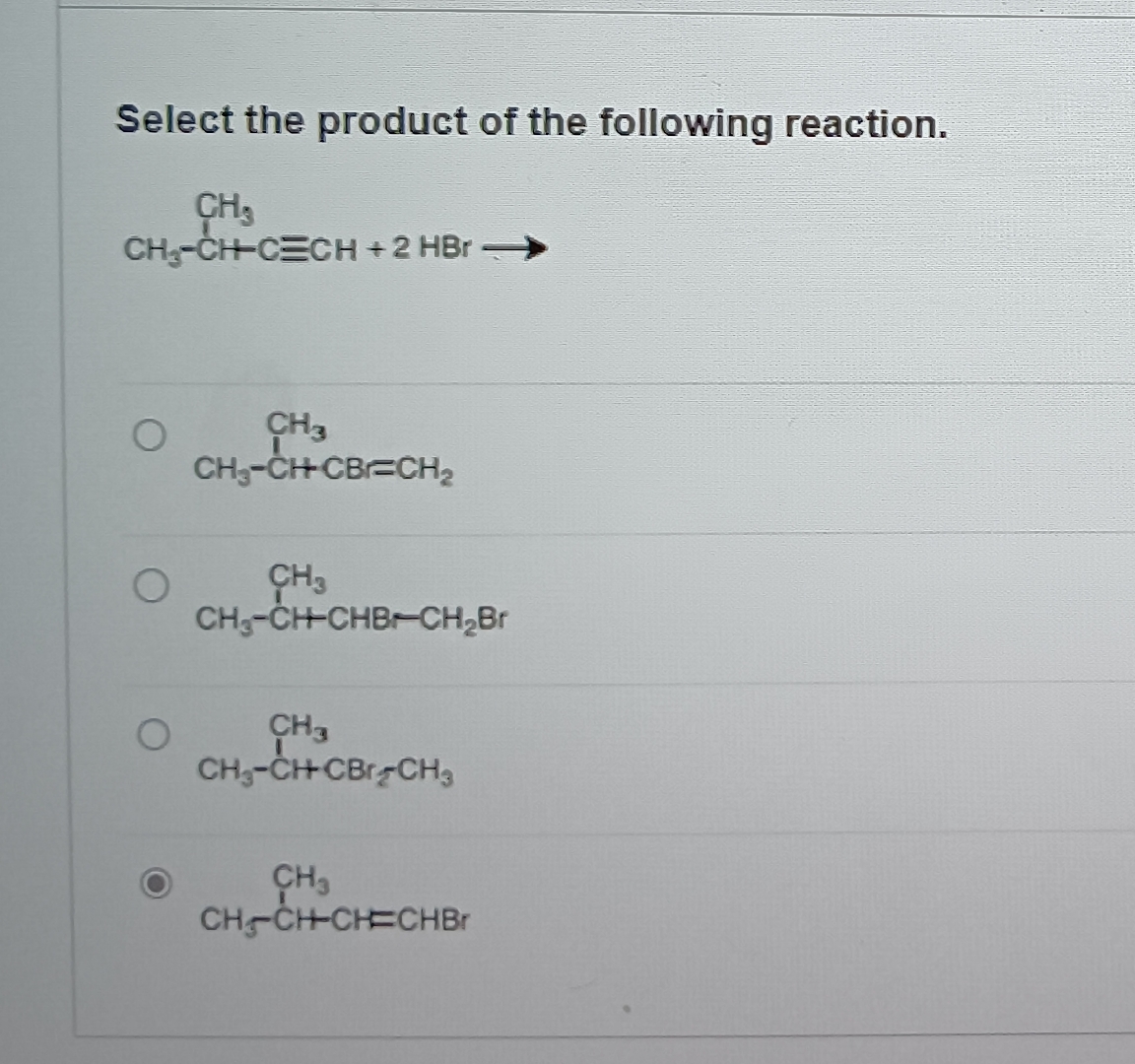Solved Select the product of the following reaction. | Chegg.com
