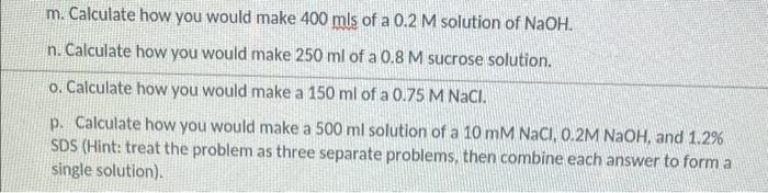 Solved m. Calculate how you would make 400 mls of a 0.2 M | Chegg.com