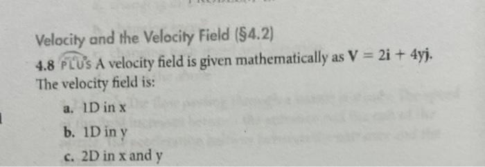 Solved Velocity and the Velocity Field (\$4.2) 4.8 PtUि's A | Chegg.com