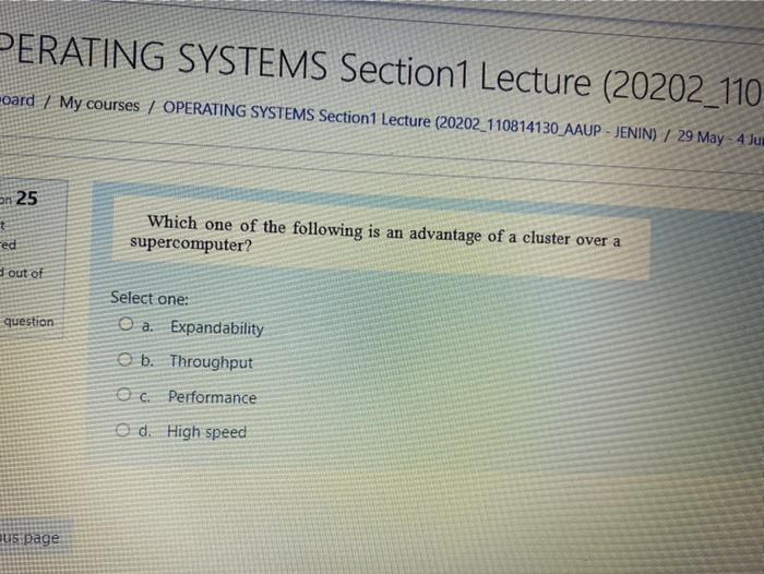 Solved PERATING SYSTEMS Section1 Lecture (20202_110 oard / | Chegg.com