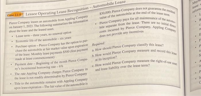 Solved Case 13.9 Lessee Operating Lease Recognition - | Chegg.com
