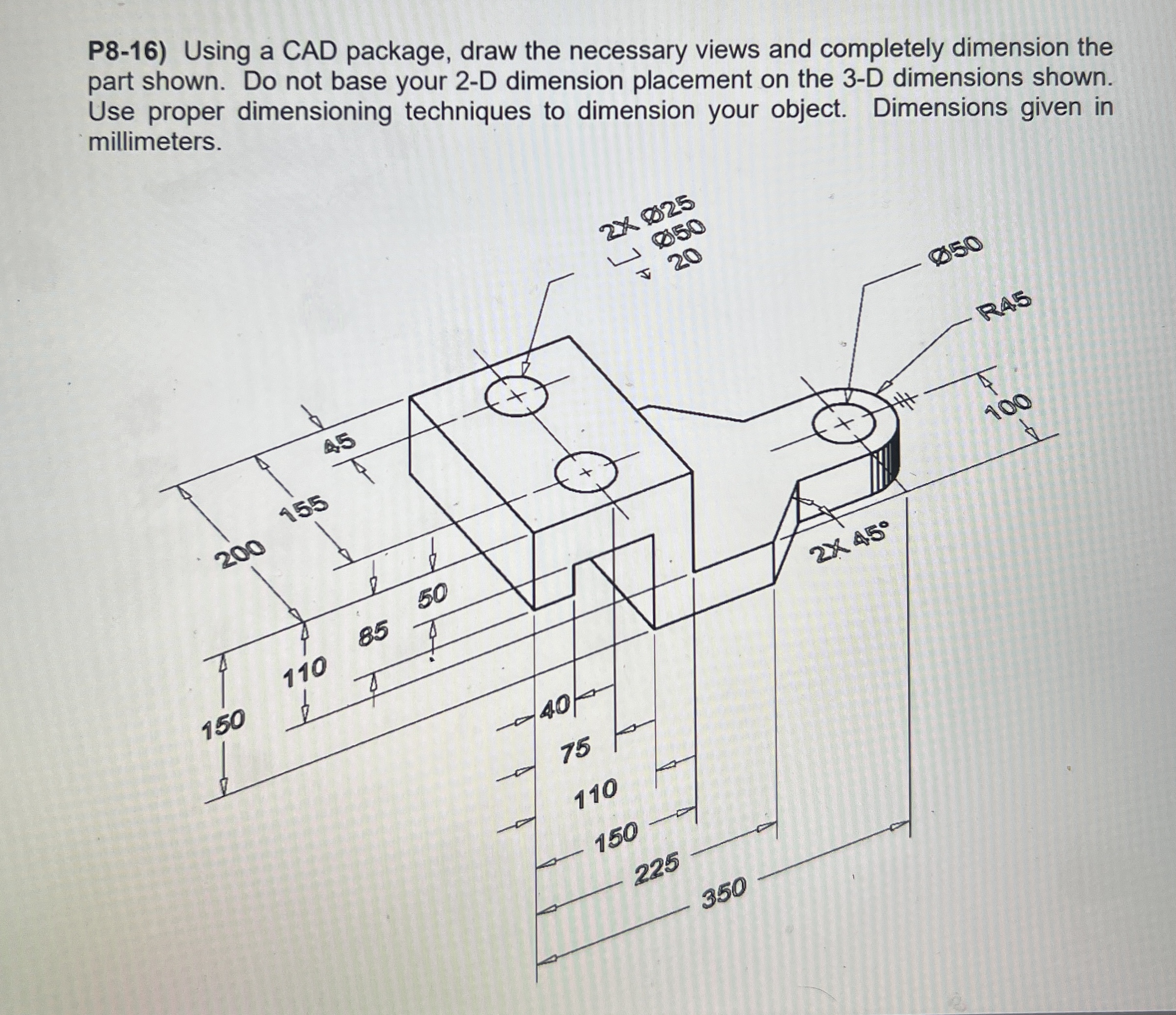 Solved P8-16) ﻿Using a CAD package, draw the necessary views | Chegg.com
