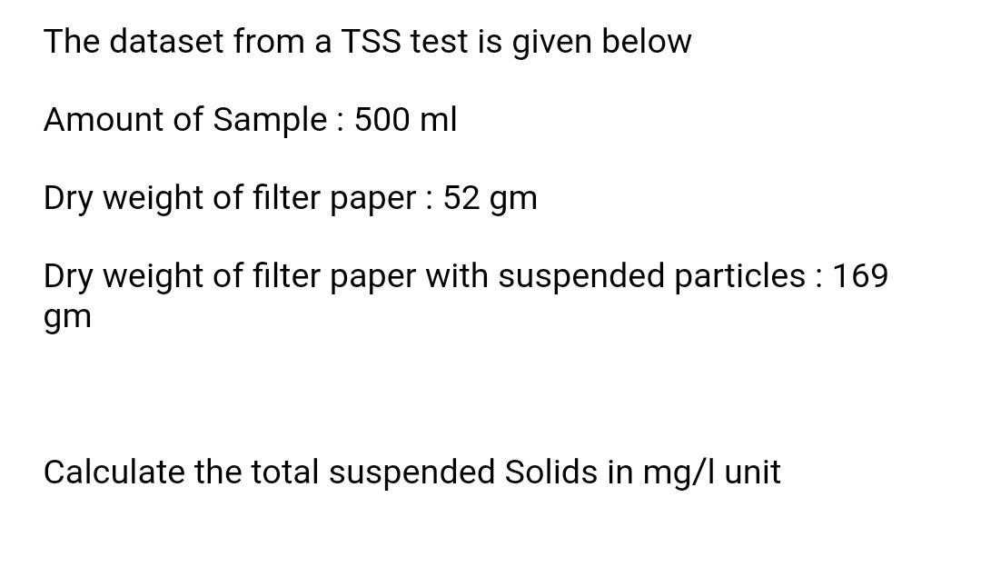 Solved The dataset from a TSS test is given below Amount of | Chegg.com