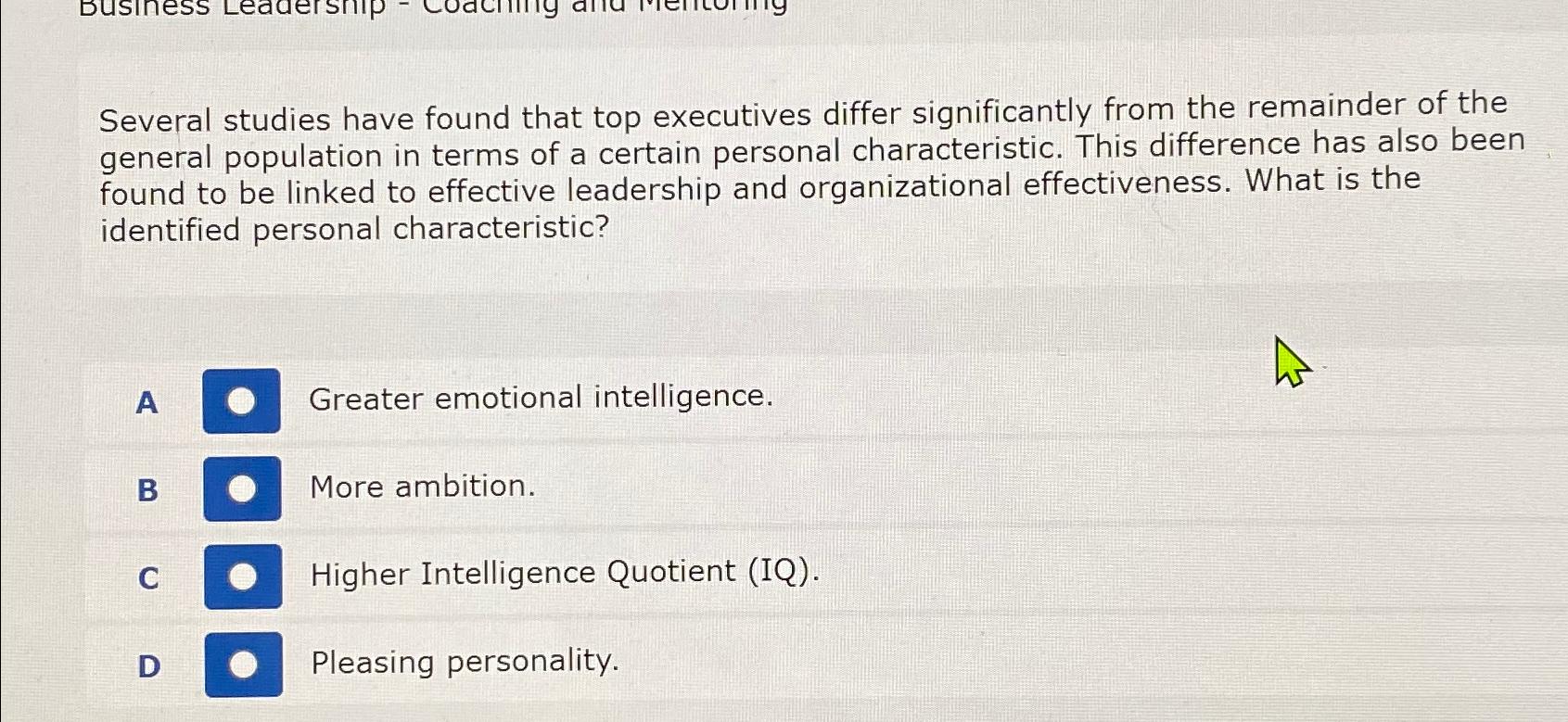 Solved Several studies have found that top executives differ | Chegg.com