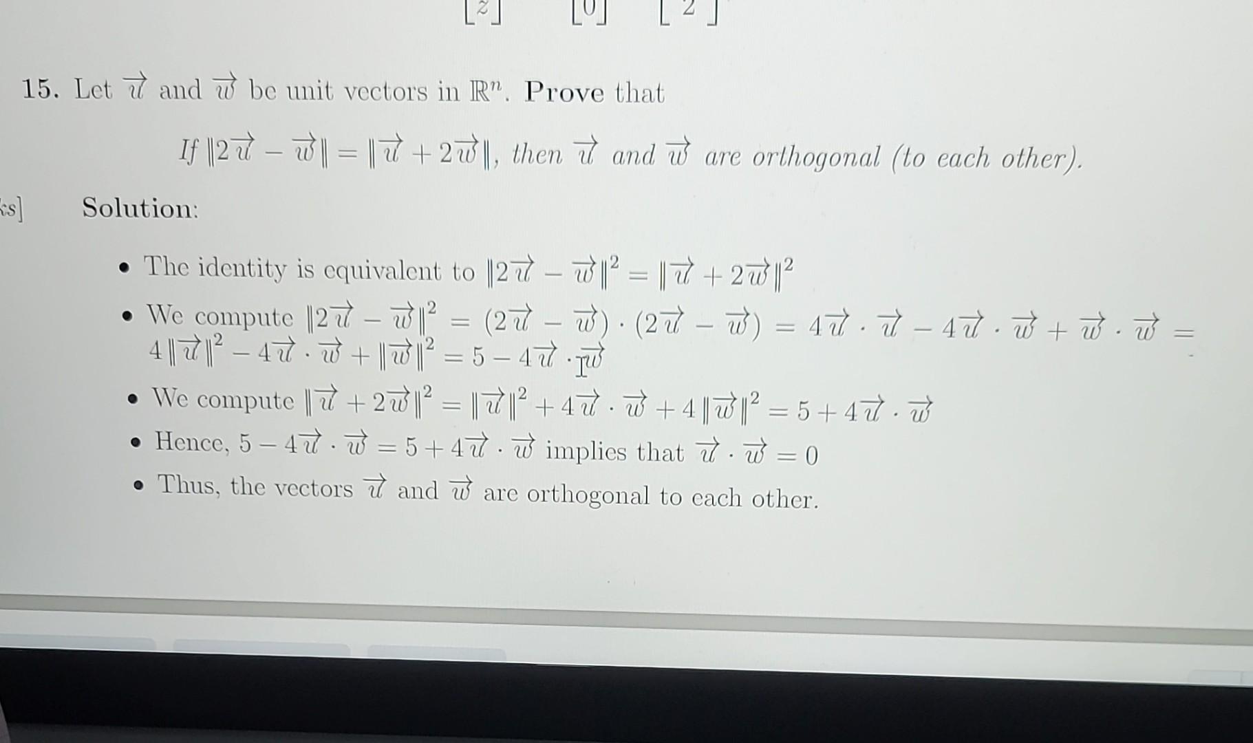 Solved 15. Let u and w be unit vectors in Rn. Prove that If | Chegg.com