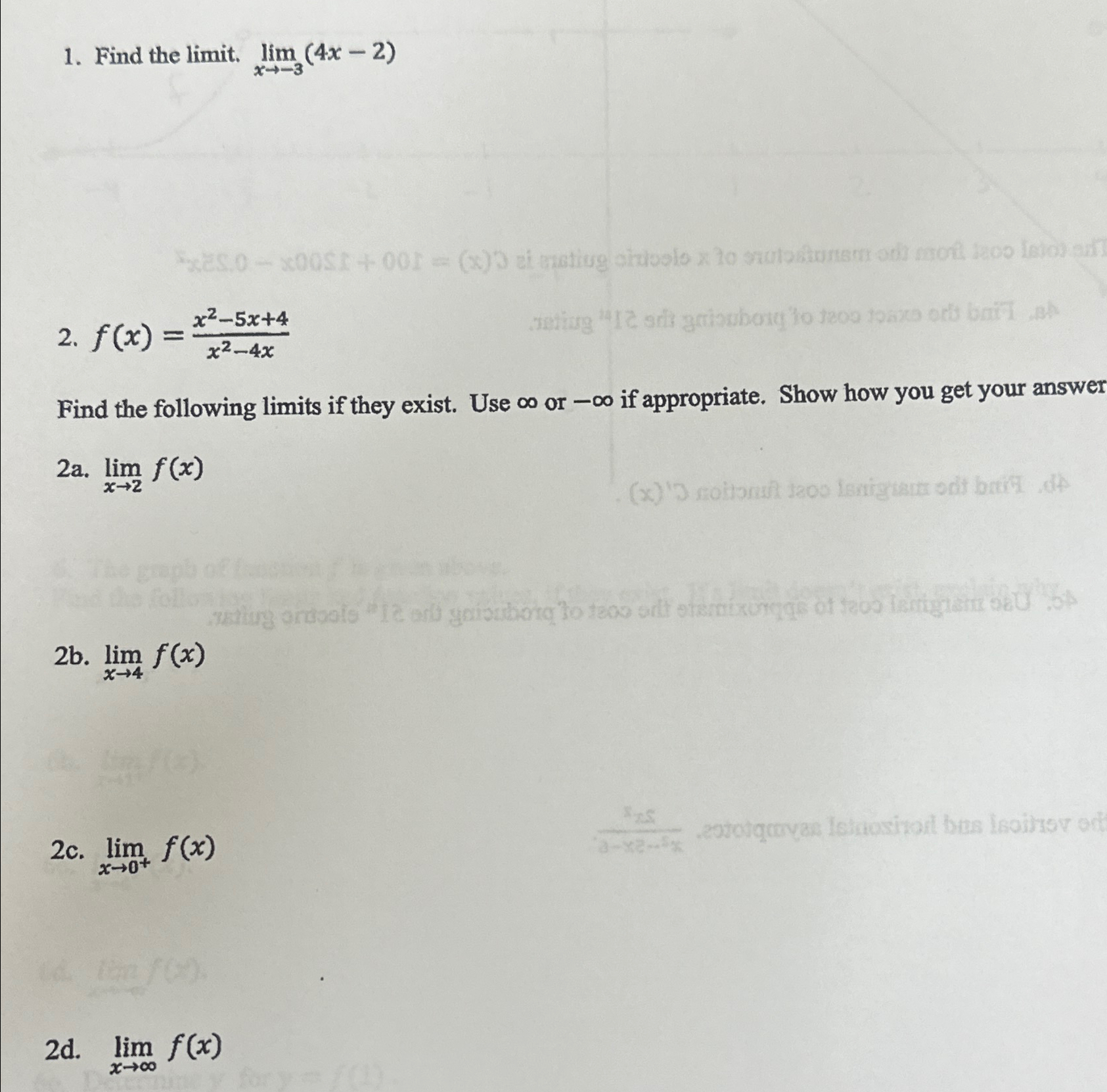 Solved Find The Limit Limx→ 3 4x 2 F X X2 5x 4x2 4xfind
