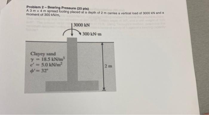 Solved Problem 2- Bearing Pressure (20 pts) A 3 mx 4 m | Chegg.com