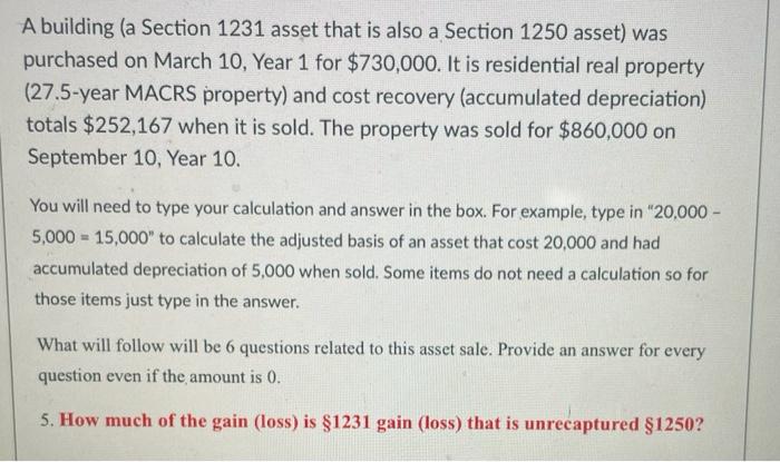 Solved A building (a Section 1231 asset that is also a | Chegg.com