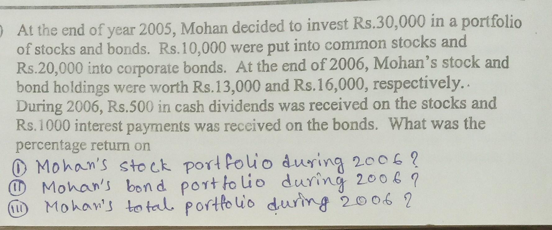 Solved At the end of year 2005, Mohan decided to invest Rs. | Chegg.com