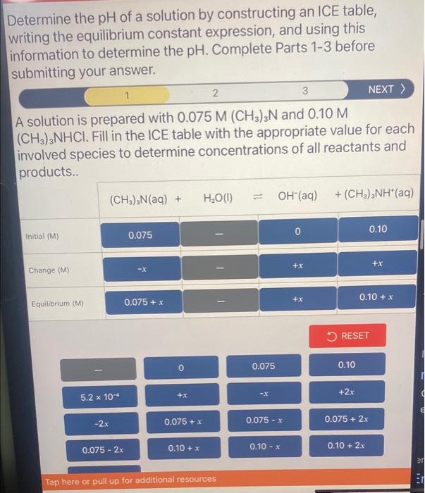 Solved Determine the pH of a solution by constructing an ICE | Chegg.com
