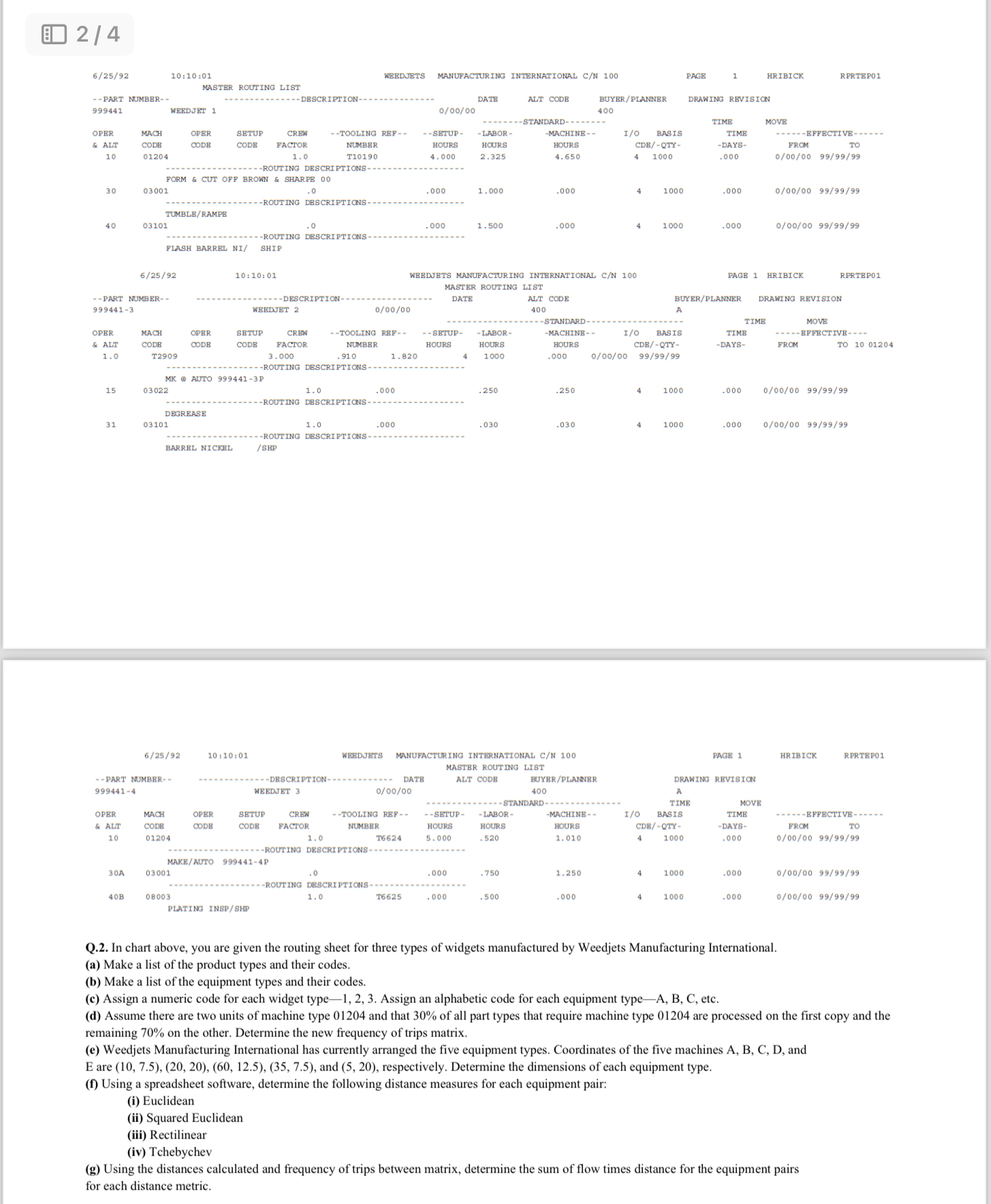 Q.2. ﻿In chart above, you are given the routing sheet | Chegg.com