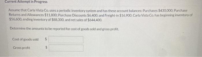 Solved Current Attempt in Progress Assume that Carla Vista | Chegg.com