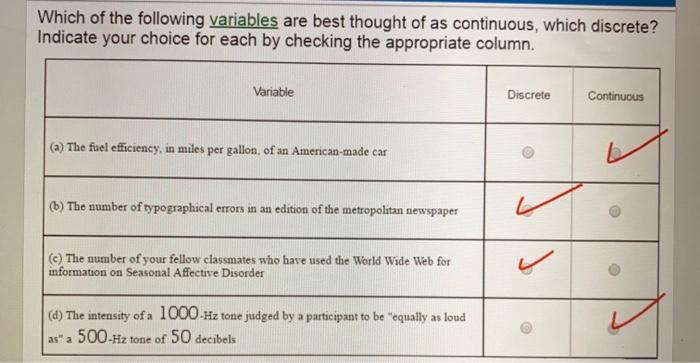 Solved Which of the following variables are best thought of | Chegg.com