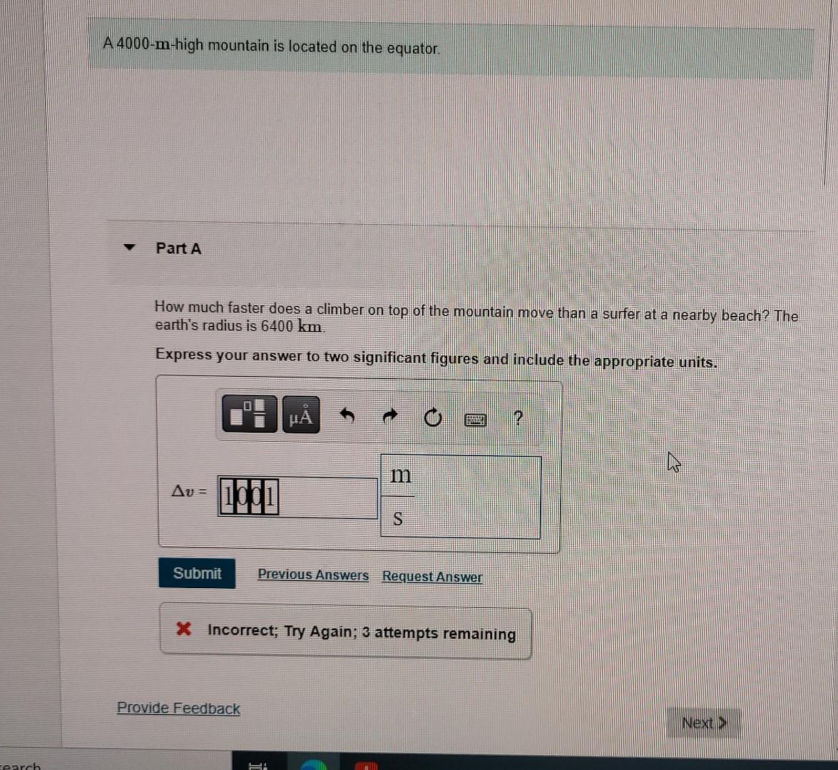 Solved A 4000 -m-high mountain is located on the equator. | Chegg.com