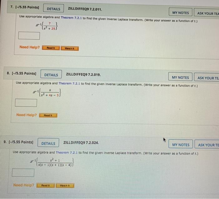 Solved 7. [-/5.55 Points) DETAILS ZILLDIFFEQ9 7.2.011. MY | Chegg.com