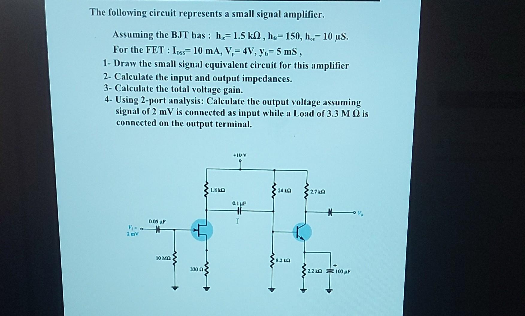 Solved The following circuit represents a small signal | Chegg.com