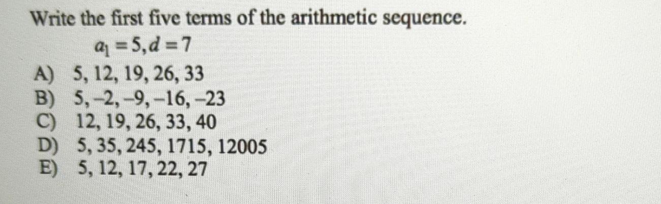 Solved Write the first five terms of the arithmetic | Chegg.com