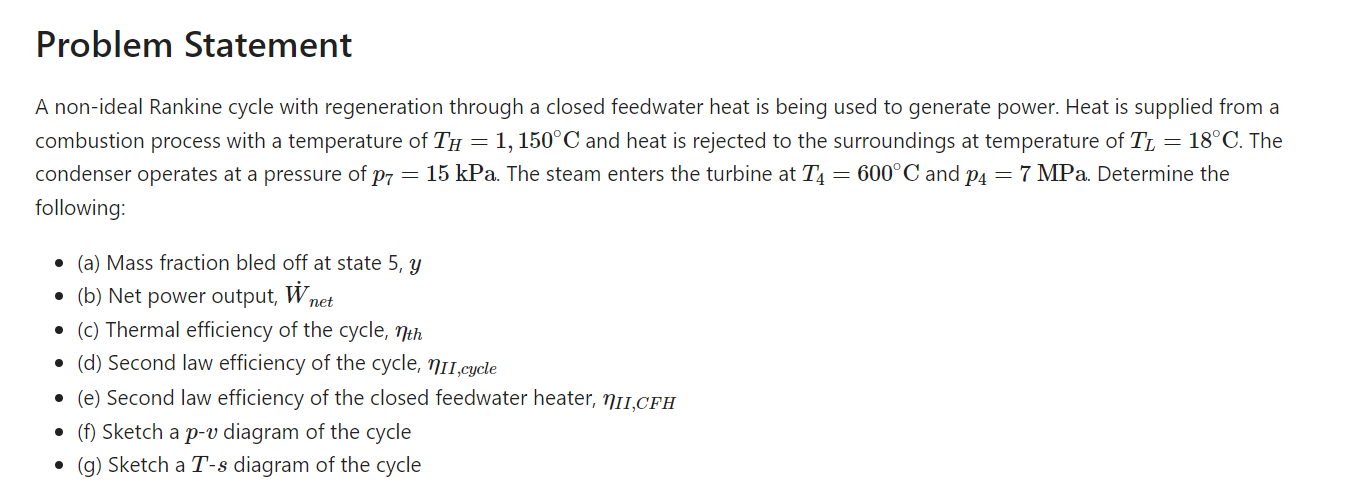 Solved Problem StatementA non-ideal Rankine cycle with | Chegg.com