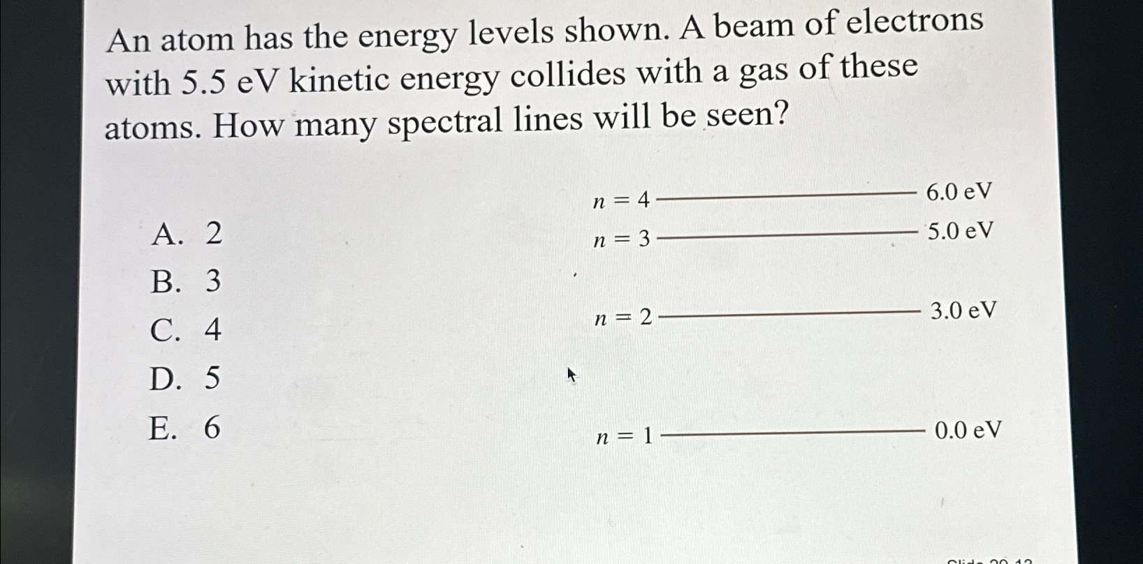 Solved An atom has the energy levels shown. A beam of | Chegg.com
