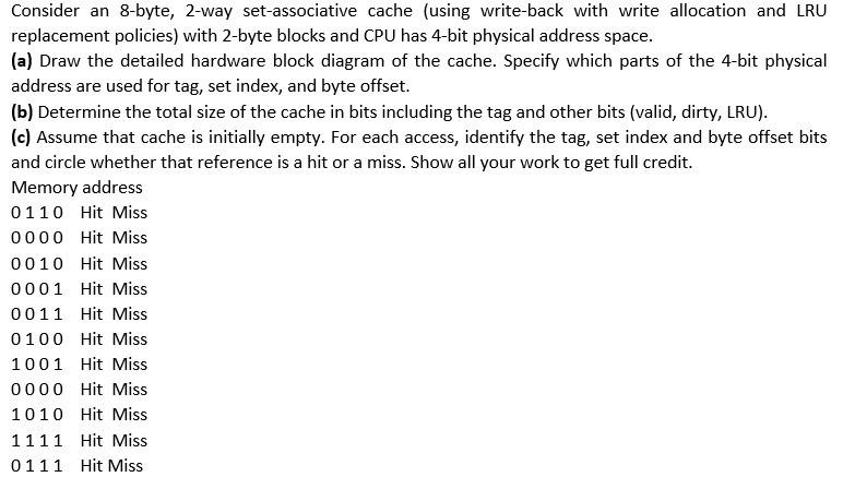 Solved Consider an 8-byte, 2-way set-associative cache | Chegg.com