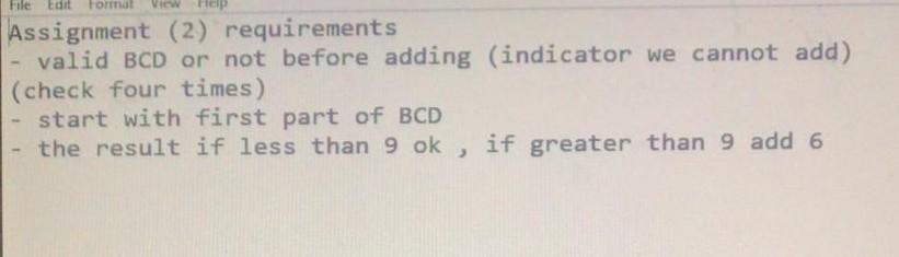 Solved Assignment (2) requirements - valid BCD or not before | Chegg.com