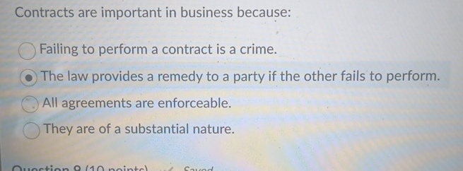 Solved Contracts are important in business because:Failing | Chegg.com