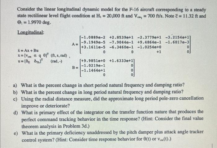 = Consider the linear longitudinal dynamic model for | Chegg.com