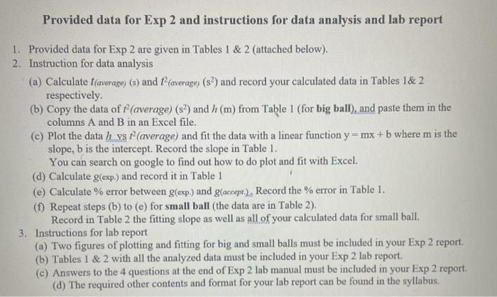 Solved Provided data for Exp 2 and instructions for data | Chegg.com