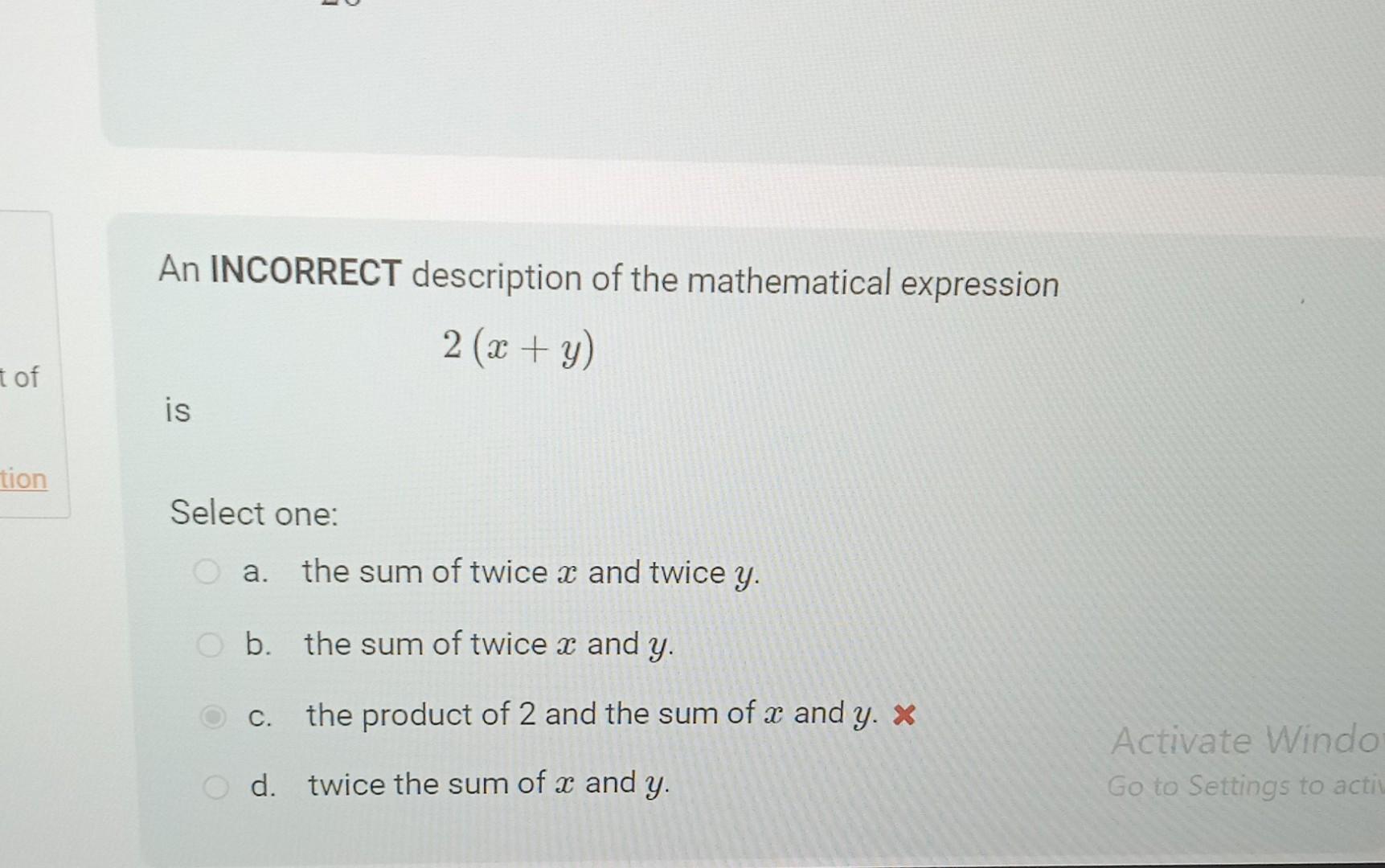 Solved An INCORRECT description of the mathematical | Chegg.com