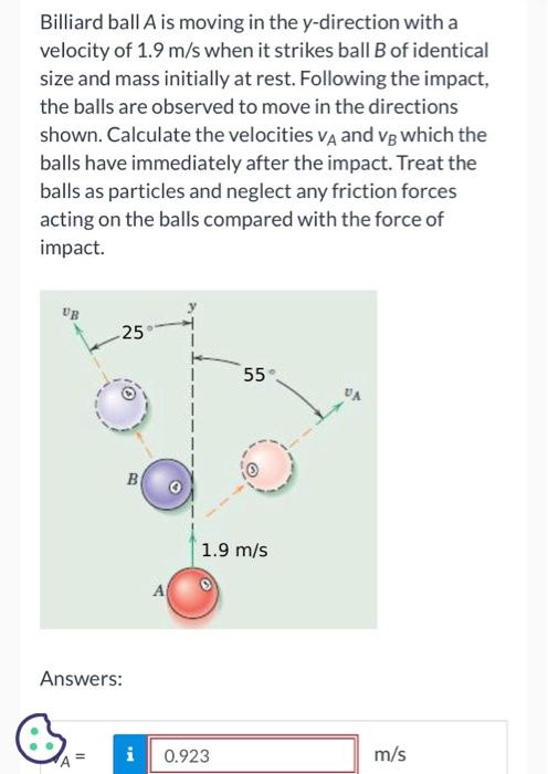 Solved Billiard ball A is moving in the y-direction with a | Chegg.com
