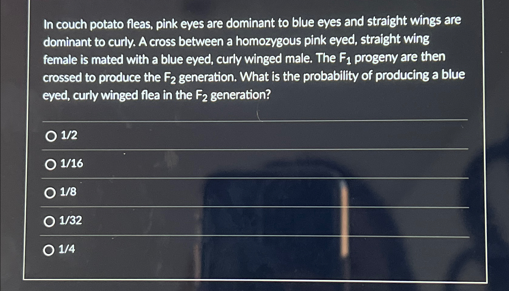 Solved In couch potato fleas, pink eyes are dominant to blue | Chegg.com