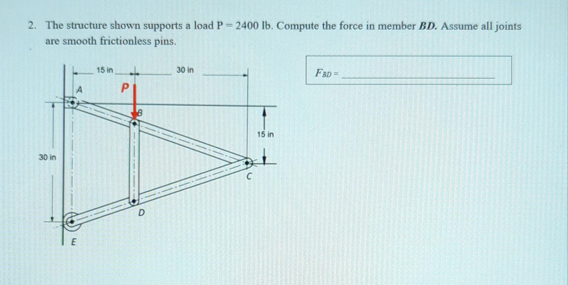 Solved 2. The structure shown supports a load P = 2400 lb. | Chegg.com Solved 2. The structure shown supports a load P = 2400 lb. | Chegg.com