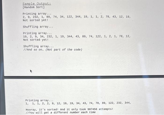 Assignment 6B: Random Sort. In lecture, we told you | Chegg.com