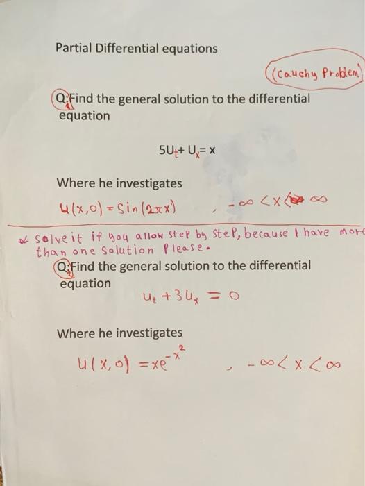 Solved Partial Differential equations (Cauchy problem Q:Find | Chegg.com