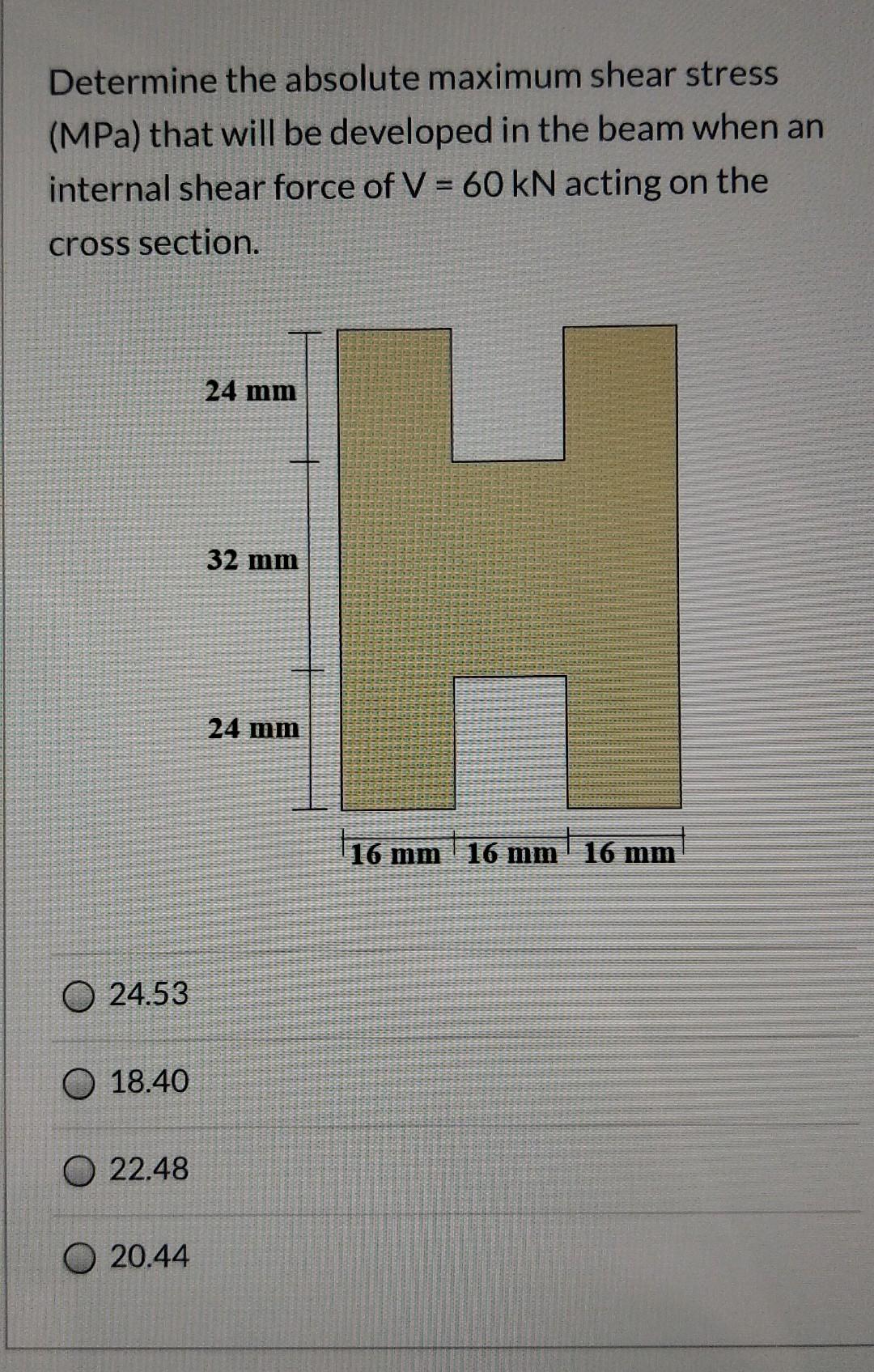 Solved Determine the absolute maximum shear stress (MPa) | Chegg.com