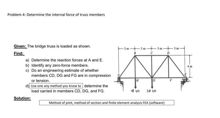 Solved Problem 4: Determine the internal force of truss | Chegg.com