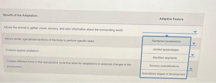 Solved . Arthropod adaptations The name arthropods comes | Chegg.com