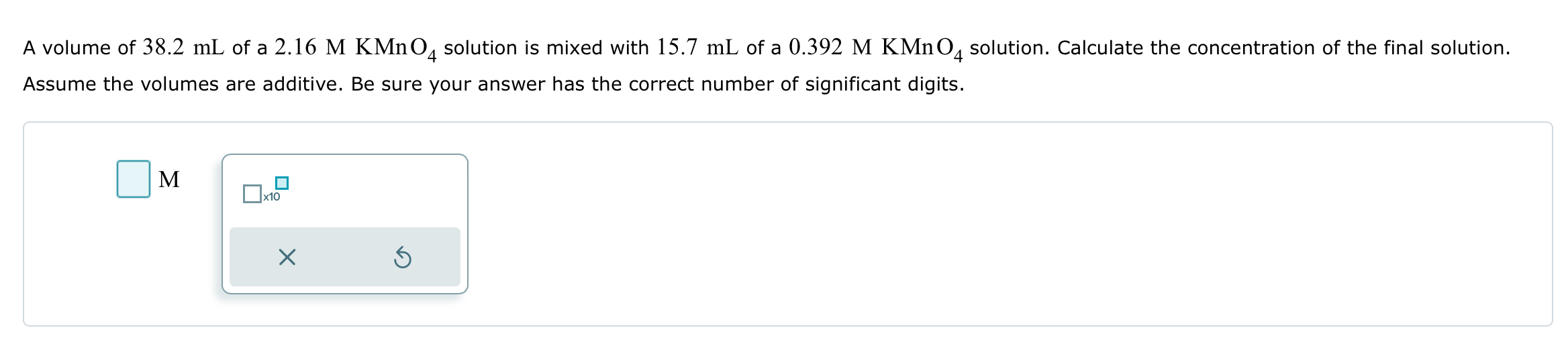 A volume of 38.2mL ﻿of a 2.16MKMnO4 ﻿solution is | Chegg.com