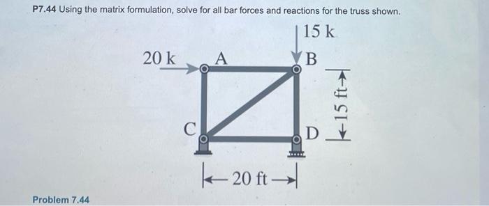 Solved P7.44 Using the matrix formulation, solve for all bar | Chegg.com