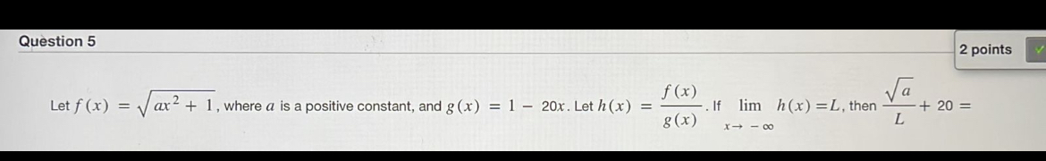 Solved Question 52 ﻿pointsLet f(x)=ax2+12, ﻿where a ﻿is a | Chegg.com