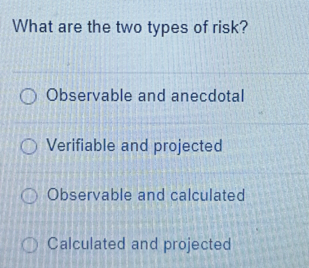 Solved What are the two types of risk?Observable and | Chegg.com