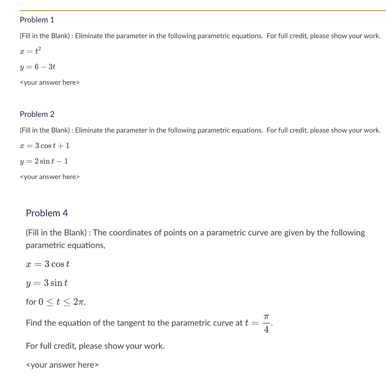 Solved Problem 1, ﻿problem 2, ﻿problem 4(Fill in the Blank) | Chegg.com