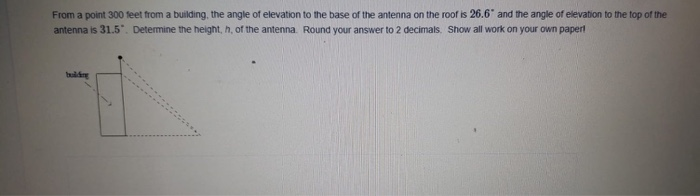 Solved From a point 300 feet from a building, the angle of | Chegg.com